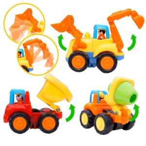 Toddler Toy Trucks Toy for 1 2 3 Year Old Boy Gift: Friction Powered Cars - Push and Go Toys Car Construction Vehicles Set 18 Month Age Girls Baby Set of 4 Tractor Cement Mixer Bulldozer Dump Truck