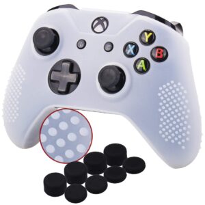 yorha studded silicone cover skin case for microsoft xbox one x & xbox one s controller[after 8.2016 model] x 1(clear) with pro thumb grips 8 pieces