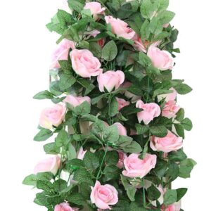 Sunrisee Artificial Rose Flower Garland Silk Fake Flowers Vines for Wedding Home Hotel Garden Decor, 7.3FT (Pink)