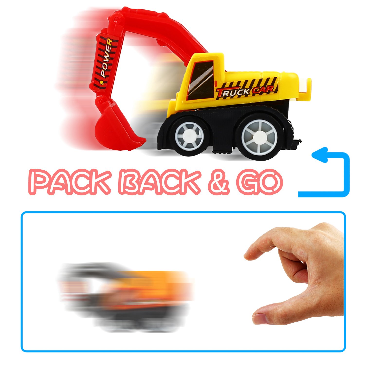 12-Piece Mini Truck Toy Kit - Pull Back Construction Vehicles for Kids, Great Party Favors, Birthday Gifts, Classroom Rewards, and Stocking Stuffers