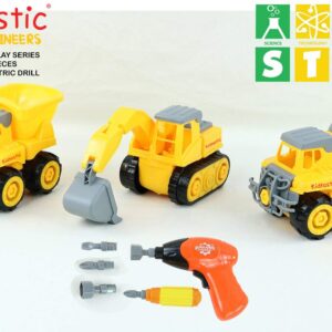 Kidtastic 3 Pack Construction Vehicles Trucks Toys Set, Take Apart STEM Learning Toy with Excavator, Dump Truck, Bulldozer, Tools and Drill Fun Educational Toy for Toddler, Girls and Boys