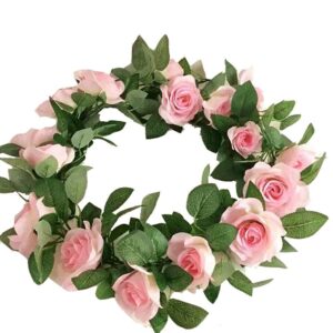 Sunrisee Artificial Rose Flower Garland Silk Fake Flowers Vines for Wedding Home Hotel Garden Decor, 7.3FT (Pink)