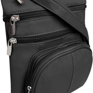 Roma Leathers Genuine X-Large Crossbody Purse, Multi-Pocket, Adjustable Strap, XL, Black