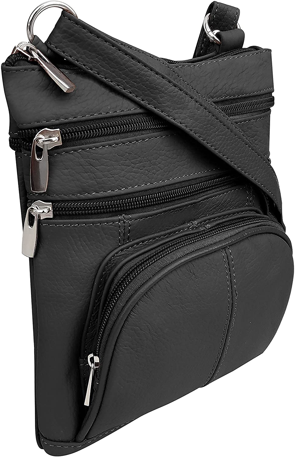 Roma Leathers Genuine X-Large Crossbody Purse, Multi-Pocket, Adjustable Strap, XL, Black