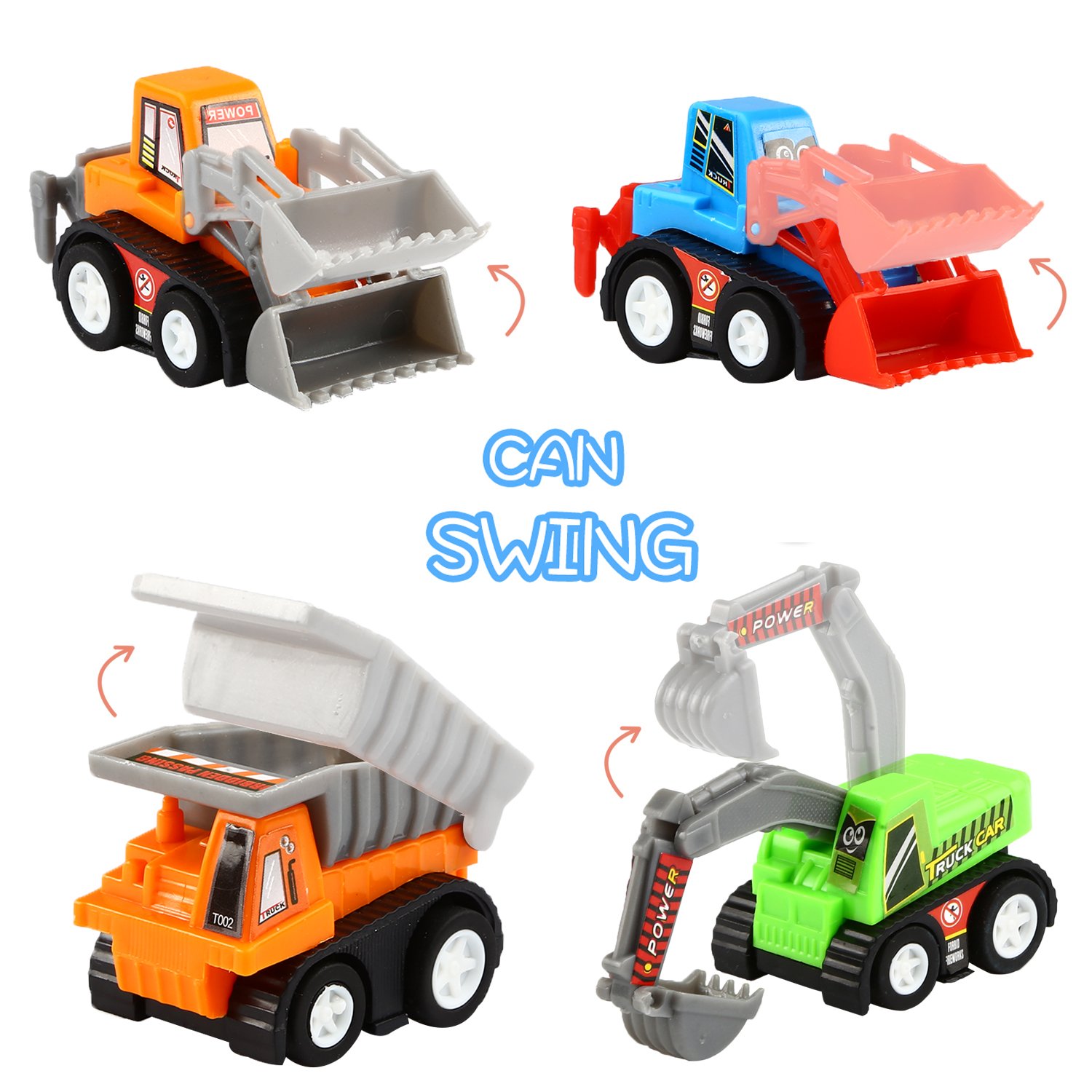 12-Piece Mini Truck Toy Kit - Pull Back Construction Vehicles for Kids, Great Party Favors, Birthday Gifts, Classroom Rewards, and Stocking Stuffers