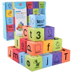 bohs foam learning blocks - number,alphabet,shapes,sight words - quiet,safe and soft stacking toys for toddlers,30pcs