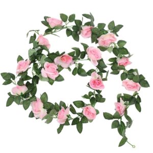 sunrisee artificial rose flower garland silk fake flowers vines for wedding home hotel garden decor, 7.3ft (pink)