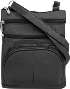 roma leathers genuine x-large crossbody purse, multi-pocket, adjustable strap, xl, black