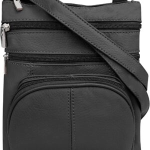 Roma Leathers Genuine X-Large Crossbody Purse, Multi-Pocket, Adjustable Strap, XL, Black