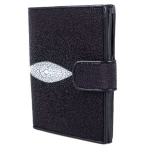 genuine stingray leather business window card men black bifold snap coin wallet