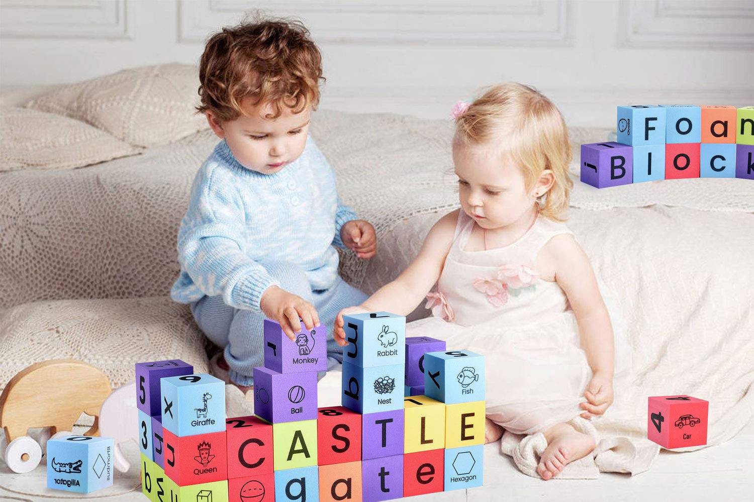 BOHS Foam Learning Blocks - Number,Alphabet,Shapes,Sight Words - Quiet,Safe and Soft Stacking Toys for Toddlers,30pcs