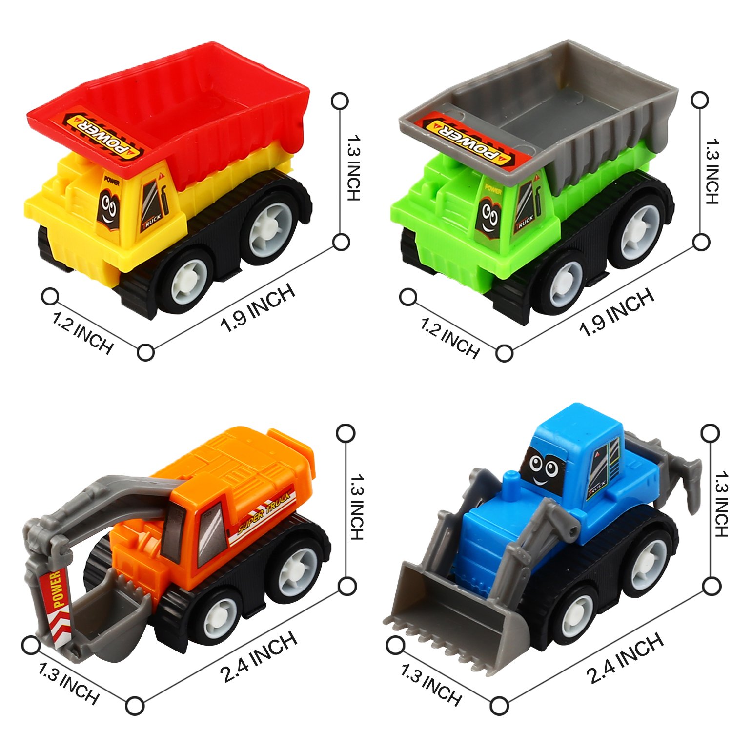 12-Piece Mini Truck Toy Kit - Pull Back Construction Vehicles for Kids, Great Party Favors, Birthday Gifts, Classroom Rewards, and Stocking Stuffers