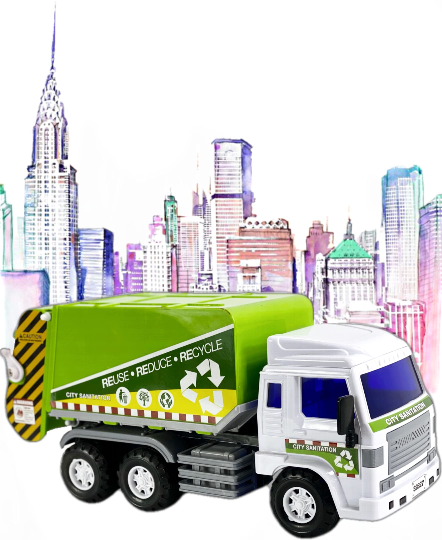 Big Daddy Medium Duty Friction Powered Garbage Truck (Dustbin Lorry) with Easy Collect Spin Flaps & Dump Lever When Full