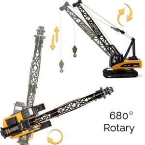 Top Race 15 Channel Remote Control Crane Toy - Battery Powered 1:14 Scale RC Construction Vehicles with Heavy Metal Hook - Crane Truck for Kids 8-12 - Full Functional RC Crane with 2.4GHz Remote