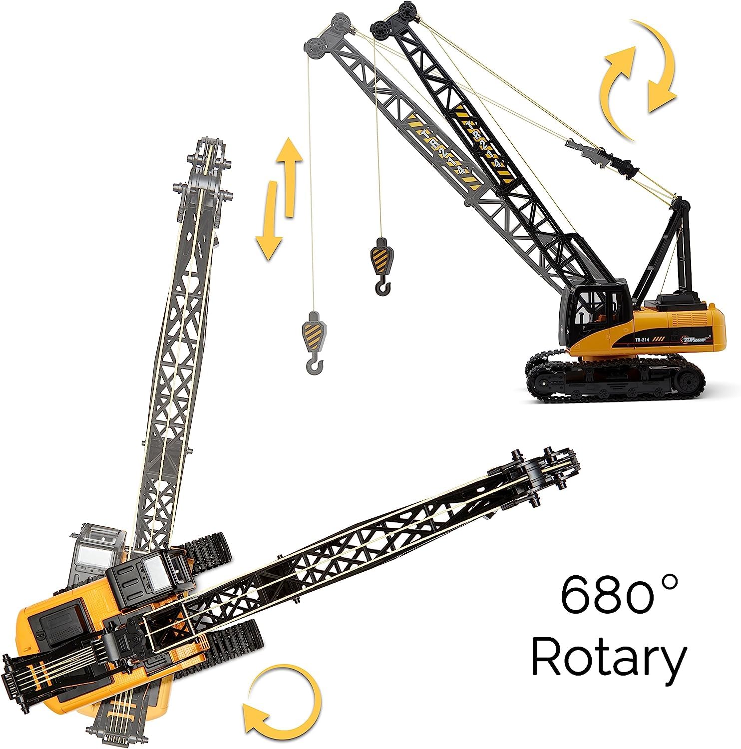 Top Race 15 Channel Remote Control Crane Toy - Battery Powered 1:14 Scale RC Construction Vehicles with Heavy Metal Hook - Crane Truck for Kids 8-12 - Full Functional RC Crane with 2.4GHz Remote