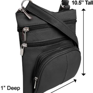 Roma Leathers Genuine X-Large Crossbody Purse, Multi-Pocket, Adjustable Strap, XL, Black