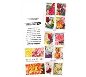 botanical art forever stamps - sheet of 10 postage stamps