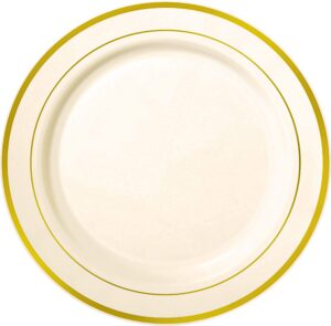 elegant premium white plastic plates with prismatic gold border - 12" (pack of 10), durable & stylish - ideal for upscale events & parties