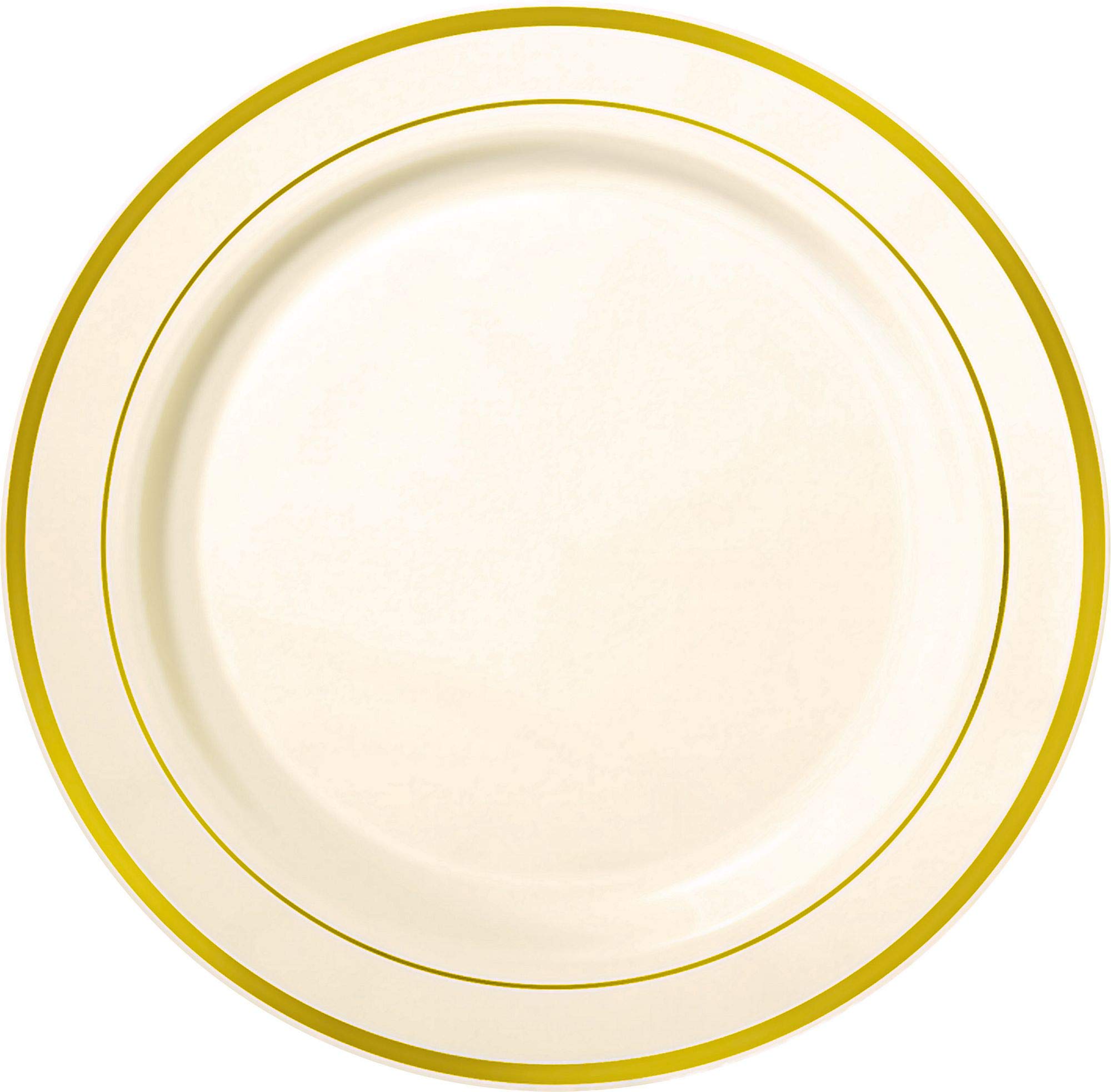 Elegant Premium White Plastic Plates with Prismatic Gold Border - 12" (Pack of 10), Durable & Stylish - Ideal for Upscale Events & Parties