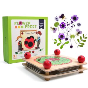 happytime kids' flower & leaf press nature crafts wooden art kit outdoor play learning toy creativity pressed flower art kit diy recycle floral press gift for kids & teens, girls & boys