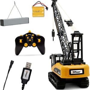 Top Race 15 Channel Remote Control Crane Toy - Battery Powered 1:14 Scale RC Construction Vehicles with Heavy Metal Hook - Crane Truck for Kids 8-12 - Full Functional RC Crane with 2.4GHz Remote