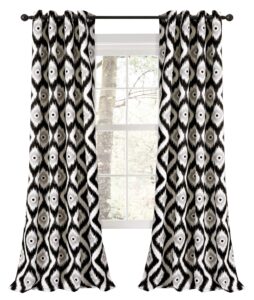 lush decor diamond ikat light filtering window curtain panel pair, 84" x 52", black, 2 count