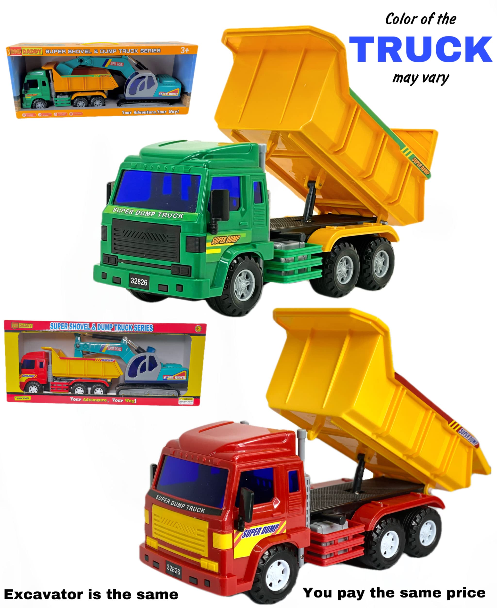 Big Daddy Trucks- Medium Sized Big rig Friction Powered Dump Truck with Large Space in The Back Colors May Vary