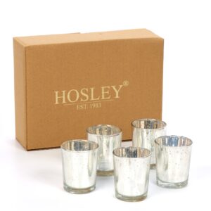 hosley silver metallic glass votive candle holder, set of 24 pieces. mercury speckled style finish bulk buy 2.5" high, ideal gift for wedding, bridal, party, home led tea light lantern gardens. o4