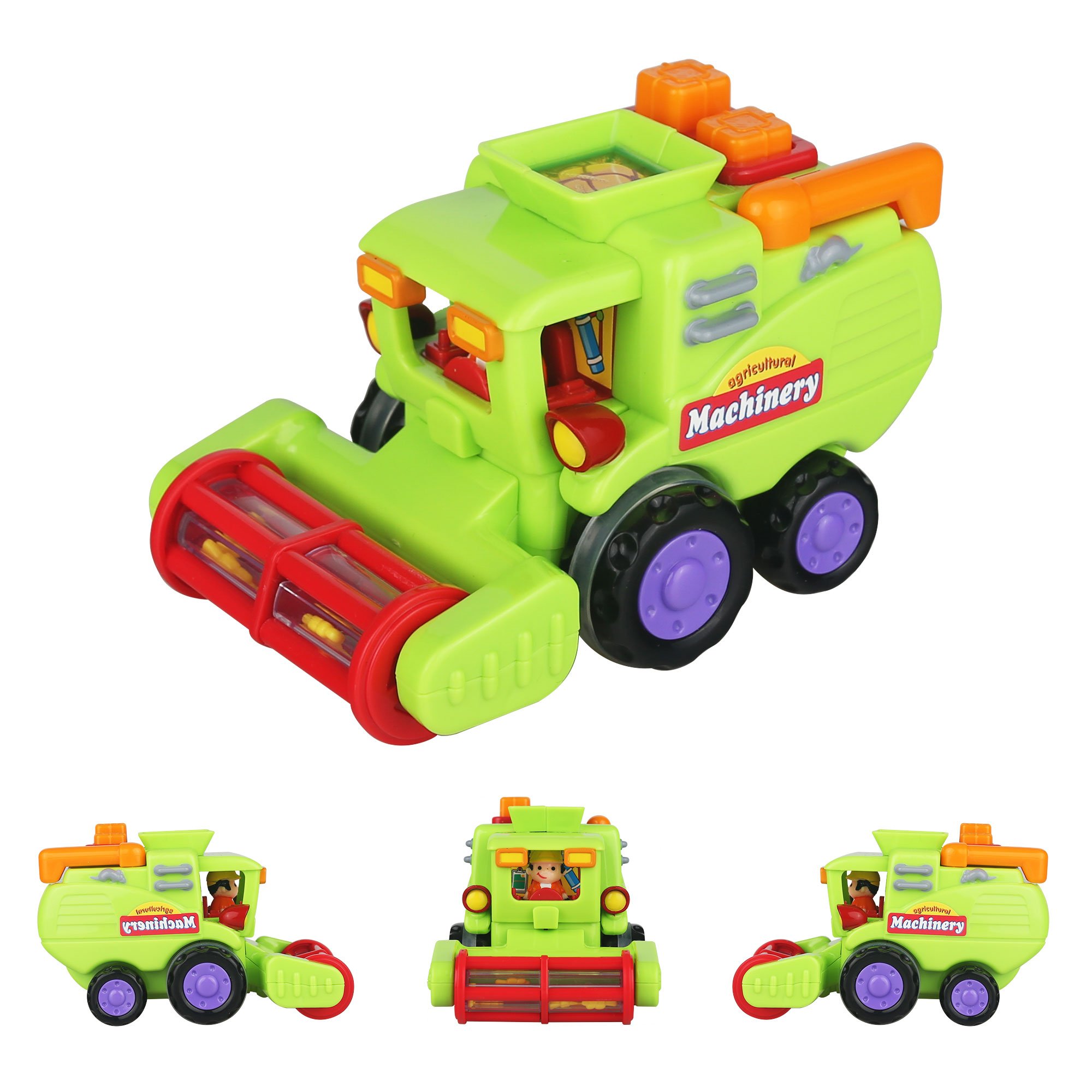 CifToys Push and Go Friction Powered Car Toys for Boys - Construction Vehicles Toys for Boys and Toddlers (Street Sweeper Truck, Cement Mixer Truck, Harvester Toy Truck)