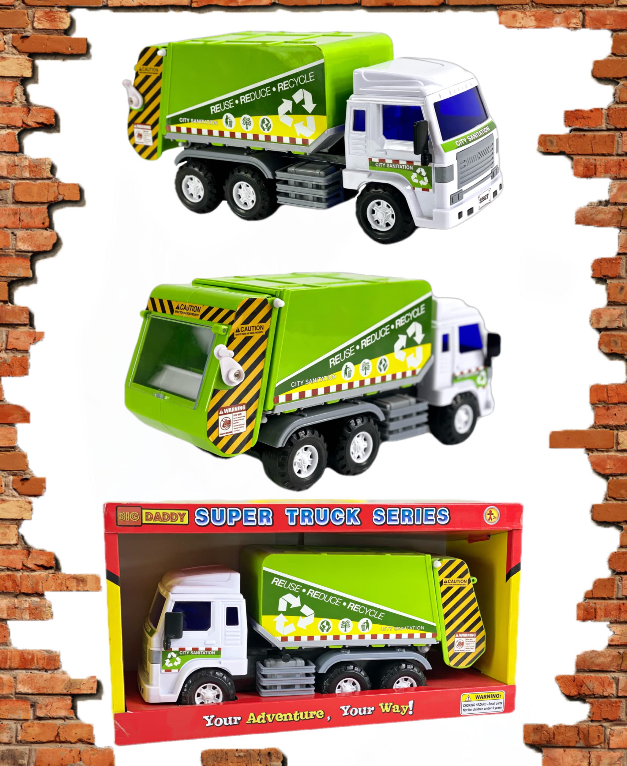 Big Daddy Medium Duty Friction Powered Garbage Truck (Dustbin Lorry) with Easy Collect Spin Flaps & Dump Lever When Full