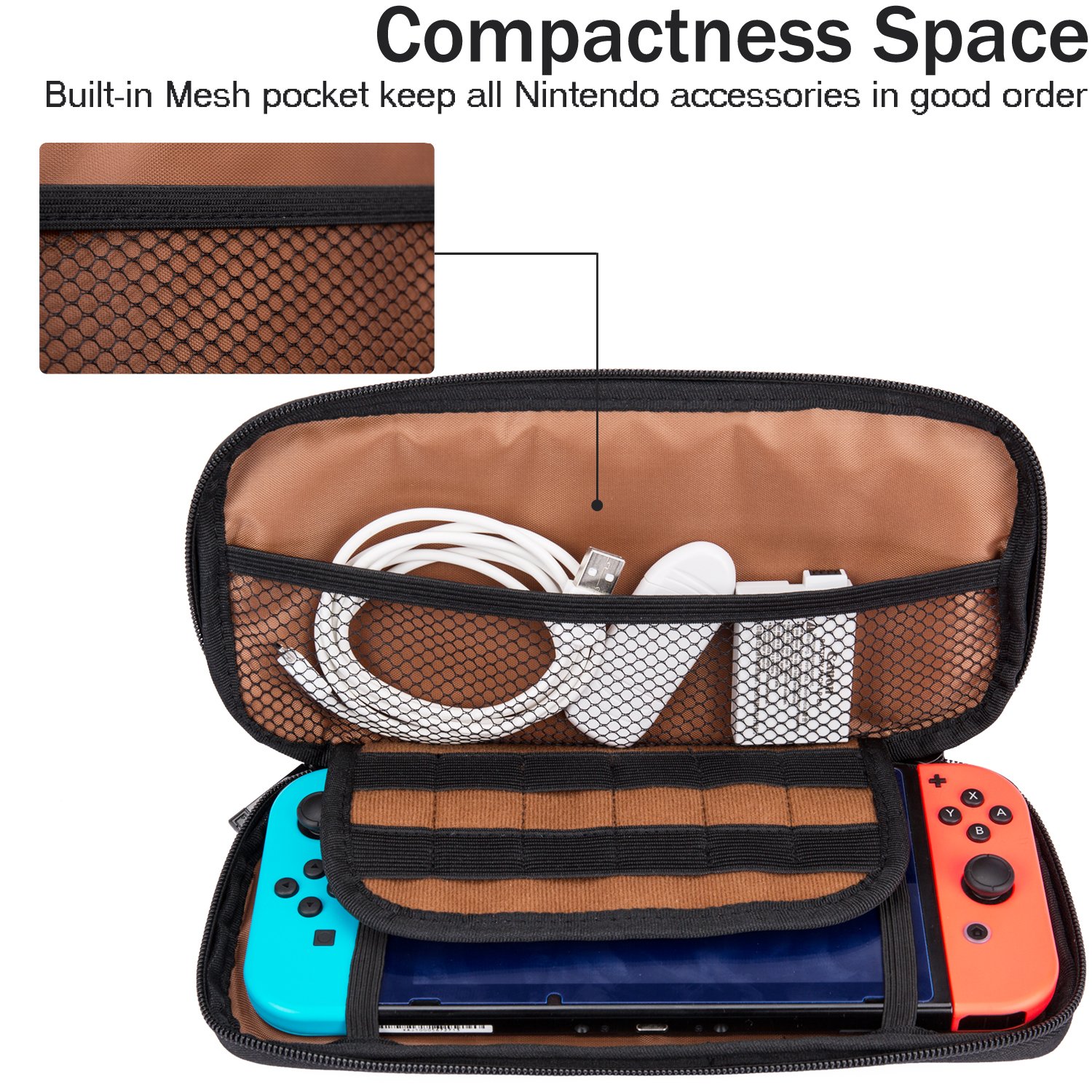 ibeacos Leather Game Traveler Deluxe Travel Case Console Protective Sleeve Accessories Storage Bag With 12 Build-in Game Card Holders And Mesh Zipper Pocket for Nintendo (Coffee)