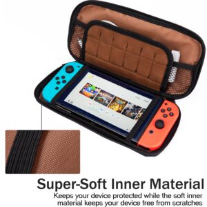 ibeacos Leather Game Traveler Deluxe Travel Case Console Protective Sleeve Accessories Storage Bag With 12 Build-in Game Card Holders And Mesh Zipper Pocket for Nintendo (Coffee)