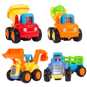 toddler toy trucks toy for 1 2 3 year old boy gift: friction powered cars - push and go toys car construction vehicles set 18 month age girls baby set of 4 tractor cement mixer bulldozer dump truck