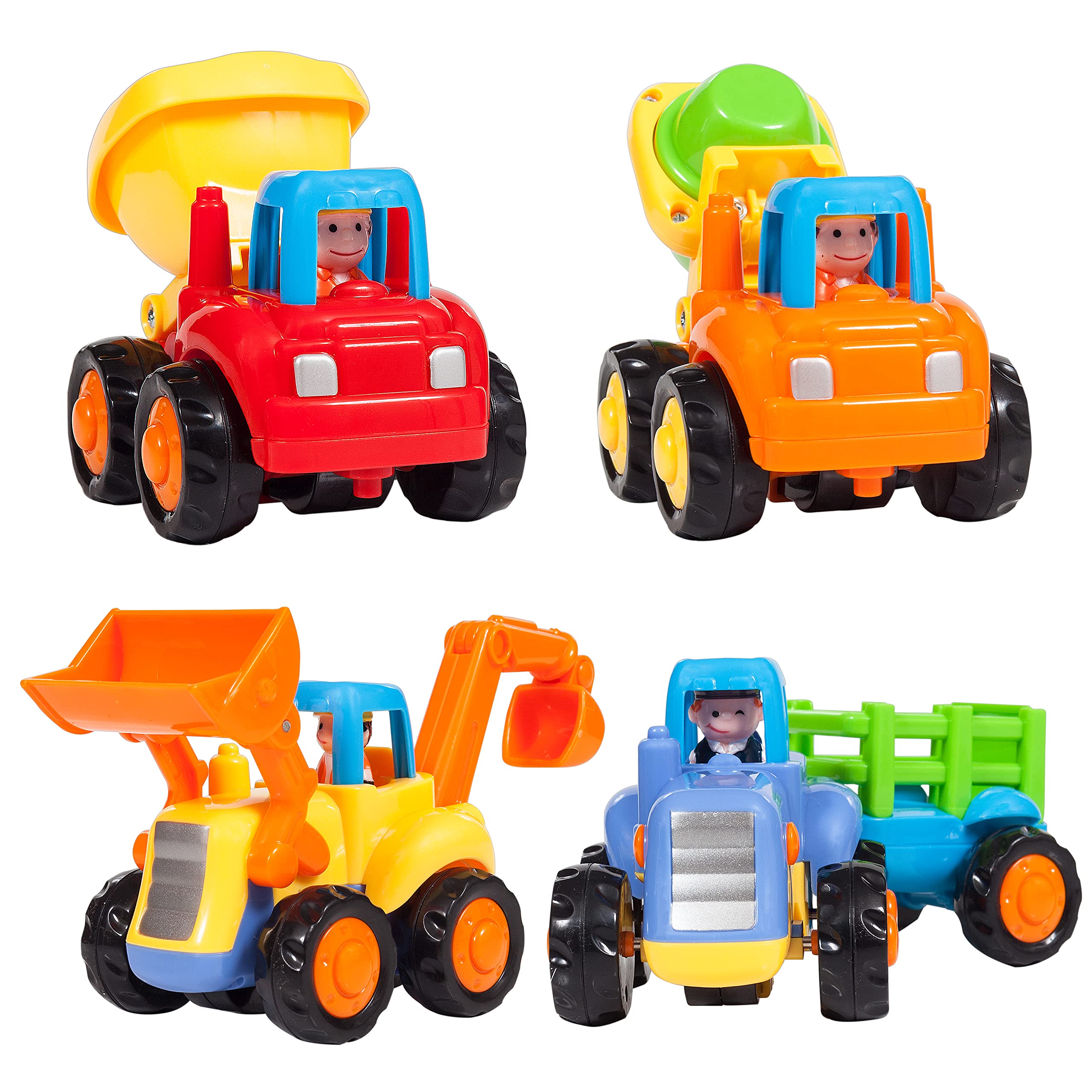 Toddler Toy Trucks Toy for 1 2 3 Year Old Boy Gift: Friction Powered Cars - Push and Go Toys Car Construction Vehicles Set 18 Month Age Girls Baby Set of 4 Tractor Cement Mixer Bulldozer Dump Truck