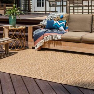 Unique Loom Outdoor Modern Collection Area Rug - Links (8' x 11' 4" Rectangle, Light Brown/ Brown)