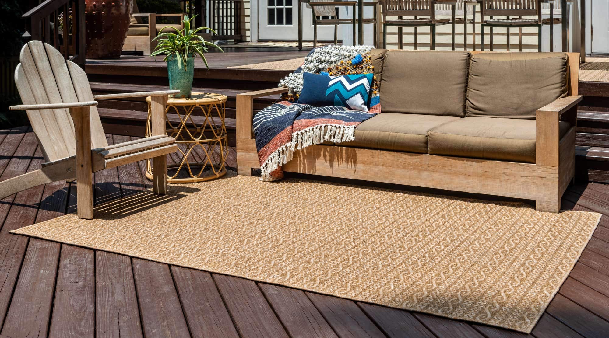 Unique Loom Outdoor Modern Collection Area Rug - Links (8' x 11' 4" Rectangle, Light Brown/ Brown)