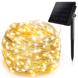 ankway solar fairy lights outdoor, 200 led solar powered string lights 72 ft waterproof ip65 solar curtain lights 8 modes warm white for outdoor home window bedroom patio garden tree wedding