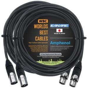 worlds best cables 2 units - 25 foot - canare l-4e6s, star quad balanced male to female microphone cables with amphenol ax3m & ax3f silver xlr connectors - custom made