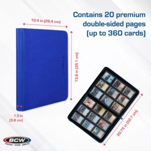 BCW Z-Folio 9-Pocket LX Album - Blue | Secure Zipper Card Organizer | Premium Leatherette Card Collection Binder | Trading Card Binder for Pokemon, MTG, Sport Cards and More