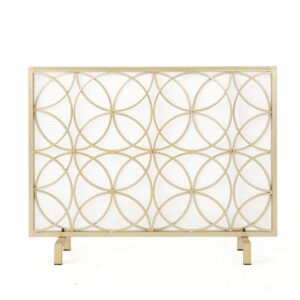 christopher knight home valeno single panel iron fireplace screen, gold