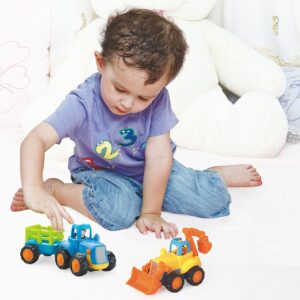 Toddler Toy Trucks Toy for 1 2 3 Year Old Boy Gift: Friction Powered Cars - Push and Go Toys Car Construction Vehicles Set 18 Month Age Girls Baby Set of 4 Tractor Cement Mixer Bulldozer Dump Truck