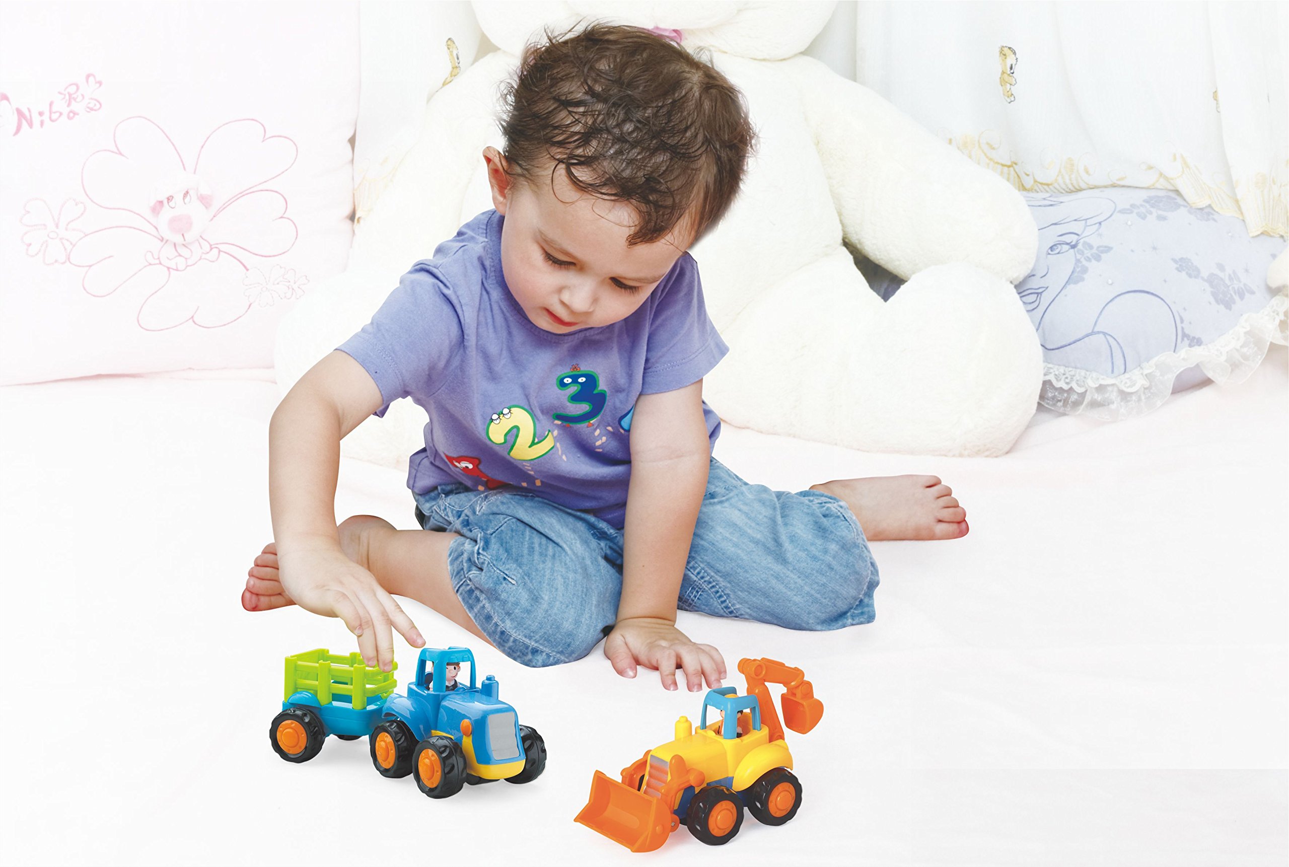 Toddler Toy Trucks Toy for 1 2 3 Year Old Boy Gift: Friction Powered Cars - Push and Go Toys Car Construction Vehicles Set 18 Month Age Girls Baby Set of 4 Tractor Cement Mixer Bulldozer Dump Truck