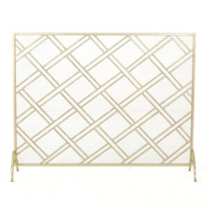 christopher knight home josette single panel iron fireplace screen, gold