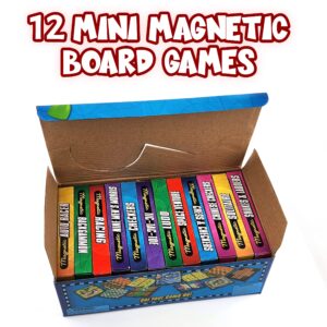 Mini Magnetic Board Games - Set of 12 Individually Packaged Travel Games for 2 players - Checkers Chess Solitaire Tic Tac Toe and Much More. Mini Games for Kid s