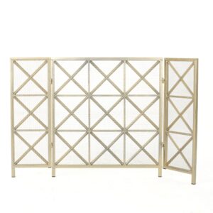 christopher knight home margaret 3 panelled iron fireplace screen, gold