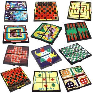 Mini Magnetic Board Games - Set of 12 Individually Packaged Travel Games for 2 players - Checkers Chess Solitaire Tic Tac Toe and Much More. Mini Games for Kid s