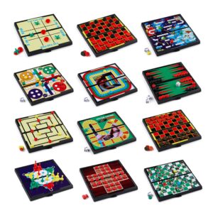 mini magnetic board games - set of 12 individually packaged travel games for 2 players - checkers chess solitaire tic tac toe and much more. mini games for kid s