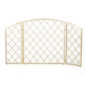 christopher knight home amiyah 3 panelled iron fireplace screen, gold