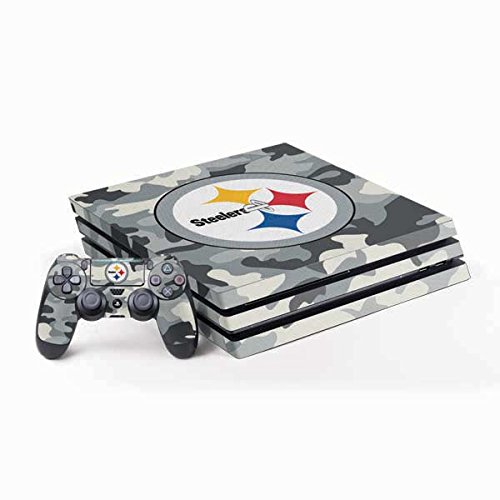 Skinit Decal Gaming Skin Compatible with PS4 Pro Console and Controller Bundle - Officially Licensed NFL Pittsburgh Steelers Camo Design