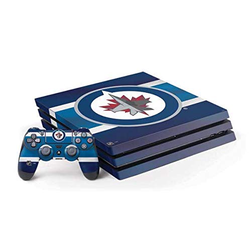 Skinit Decal Gaming Skin Compatible with PS4 Pro Console and Controller Bundle - Officially Licensed NHL Winnipeg Jets Alternate Jersey Design